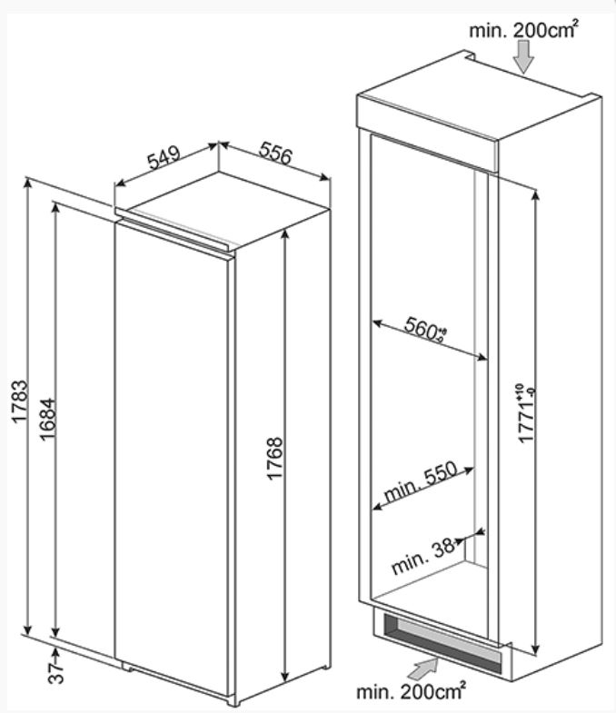 SMEG S8L174D3E Einbaukühlschrank, 178 cm