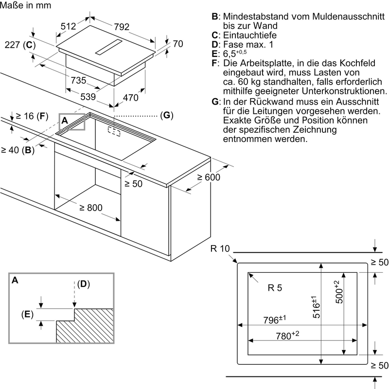 Neff V58PHQ4C0, Induktionskochfeld mit Dunstabzug